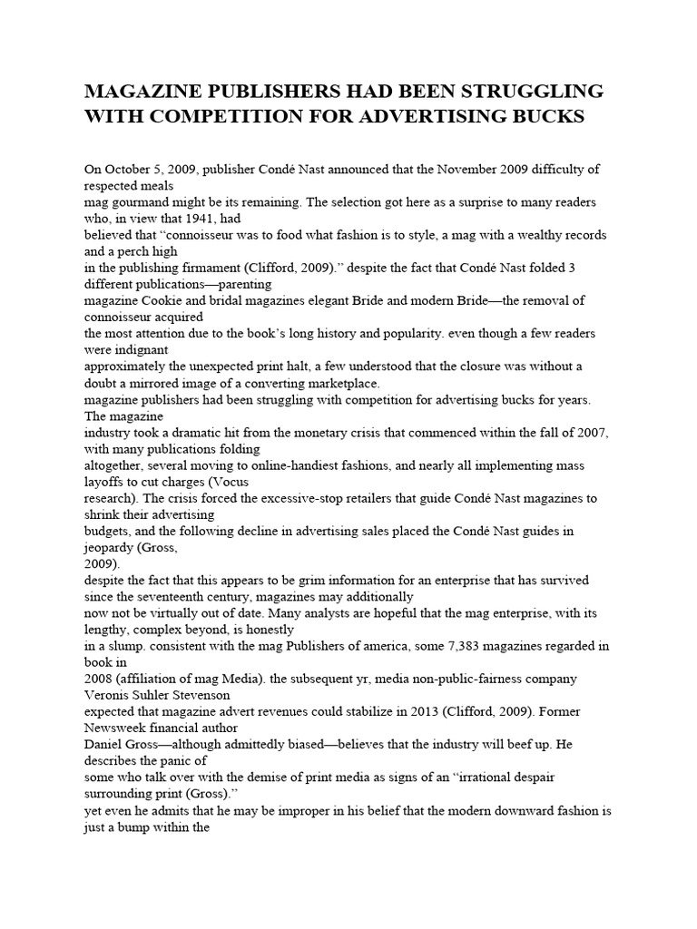 Magazine Publishers Had Been Struggling With Competition For ...