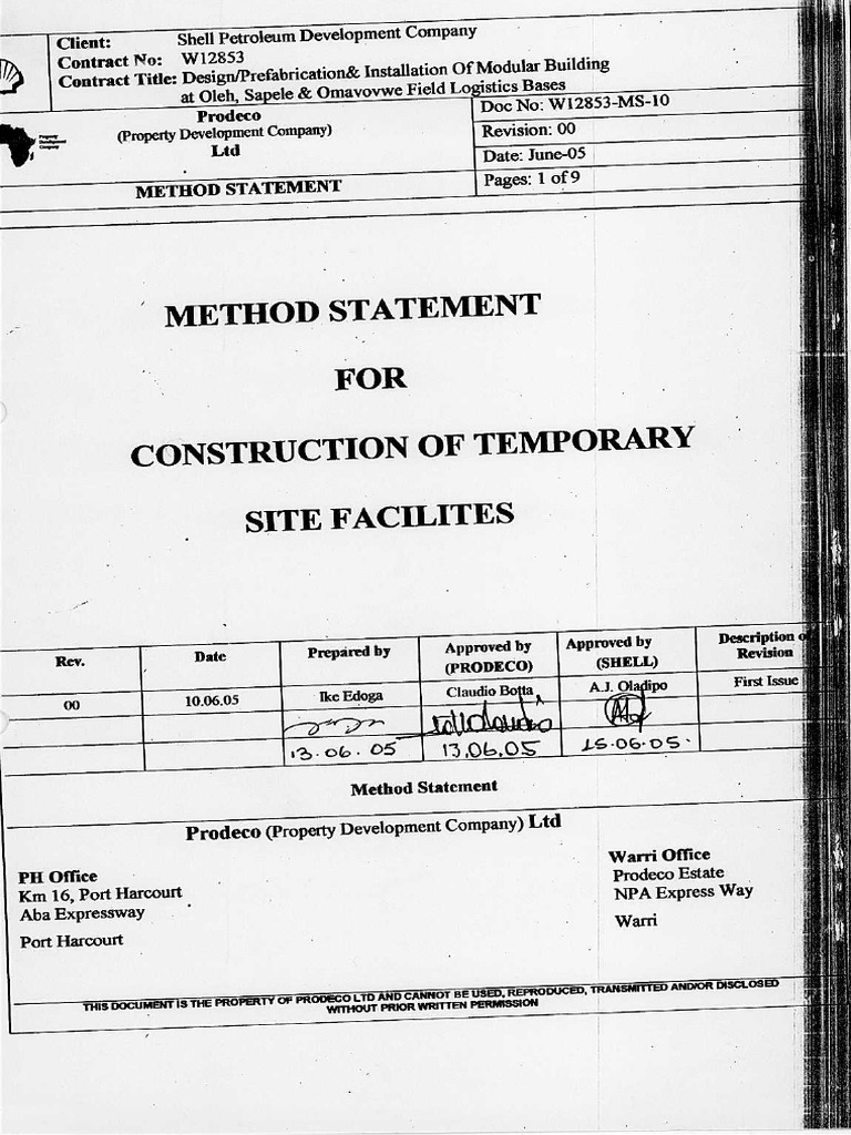 Method Statement For Construction of Temporary Site Facility PDF PDF ...