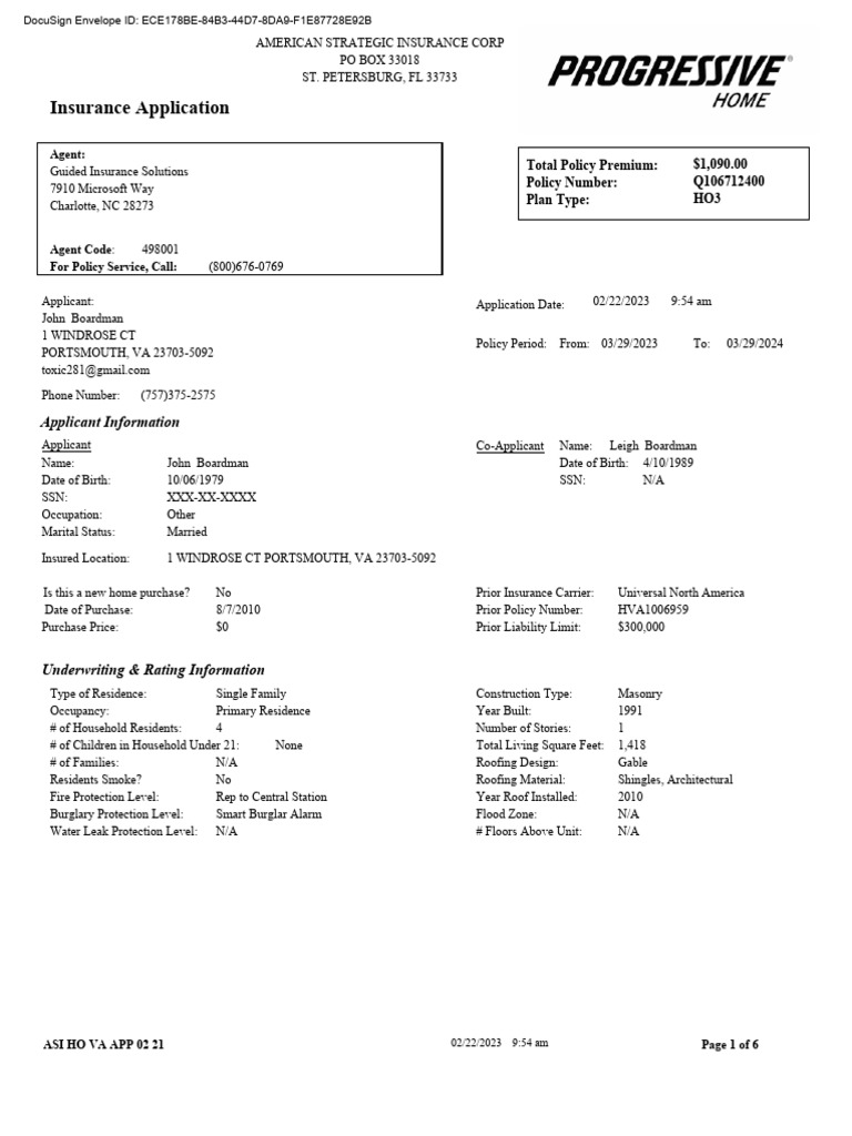 Complete With DocuSign Johnhomeapp | PDF | Insurance | Financial Risk