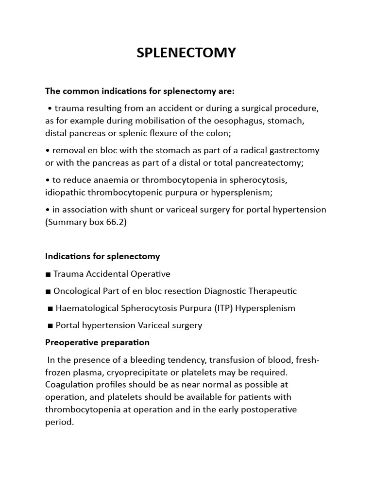 SPLENECTOMY | PDF | Spleen | Medical Specialties