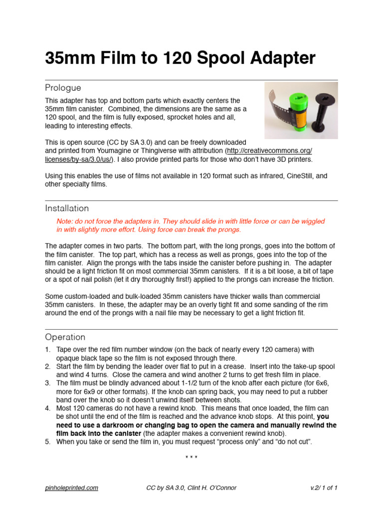 35mm - Film - To - 120 - Spool - Adapter | PDF | Photography Equipment ...