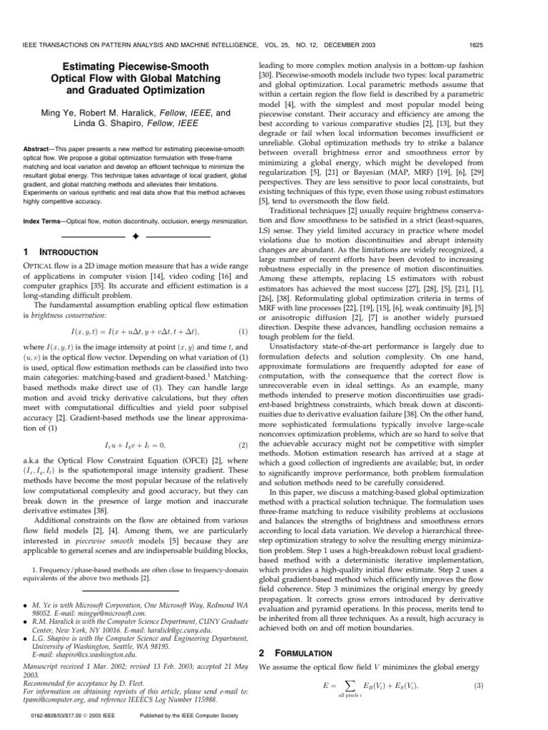 Optical Flow Mingye2003 | PDF | Errors And Residuals | Mathematical Optimization