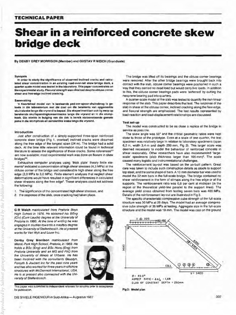 Grey Morrison Denby Weich 1987 Shear in A Reinforced Concrete Skew ...
