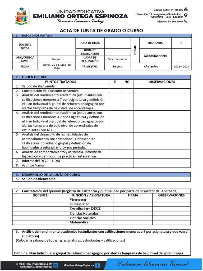 Acta de Junta de Curso | PDF | Aprendizaje