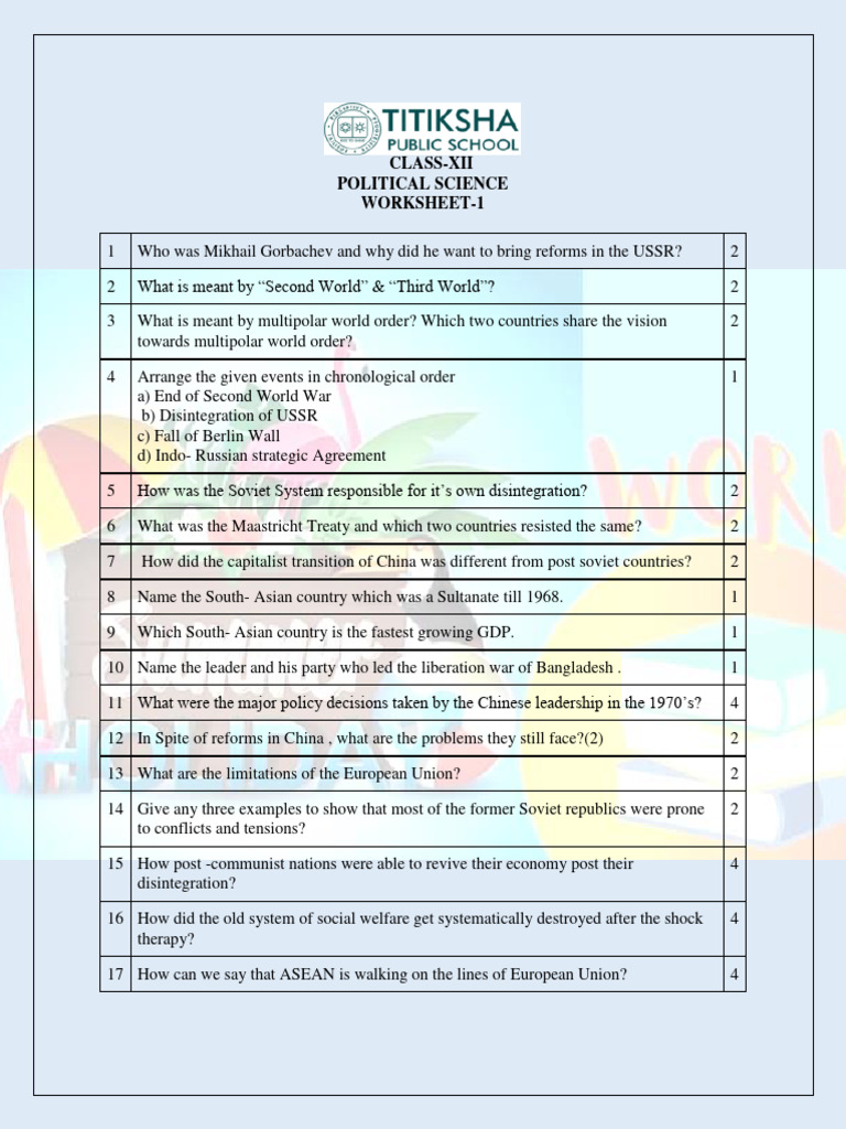 Political Science Class XII Assignments | PDF | Soviet Union | World ...