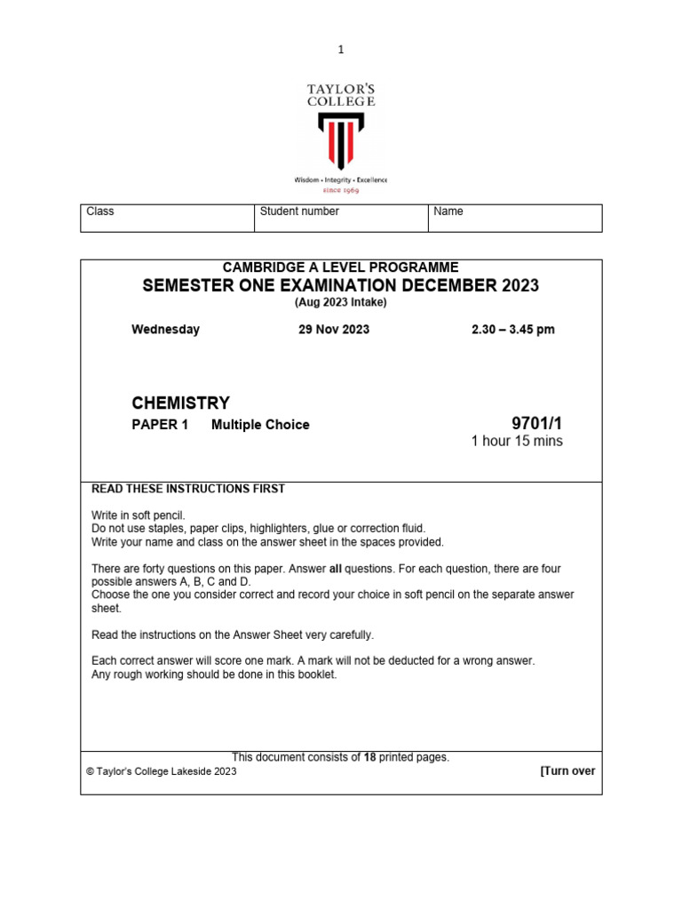 QP Aug 23 Int Sem1 P1 | PDF | Ionic Bonding | Chemical Reactions