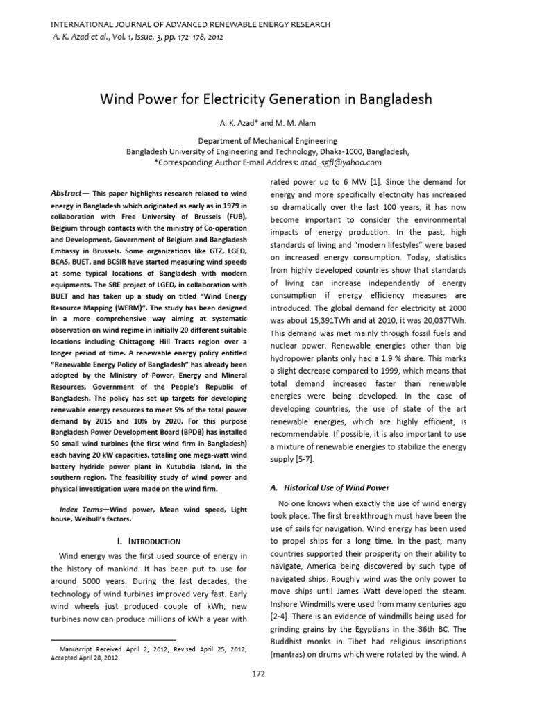 Wind Power For Electricity Generation in | PDF | Wind Power | Power Station Wind Power For Electricity Generation in | PDF | Wind Power | Power Station