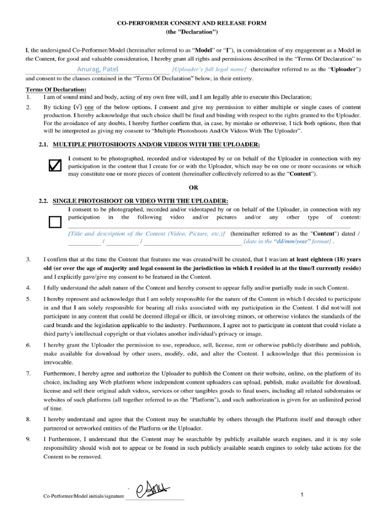 XHamster Co Performer Release Agreement (1) (1) 2 2 | PDF