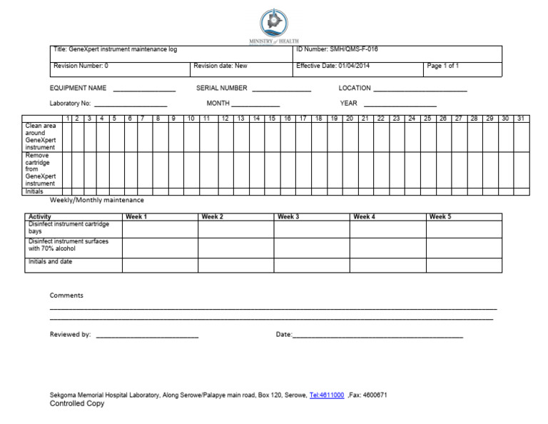 GeneXpert maintenance log | PDF