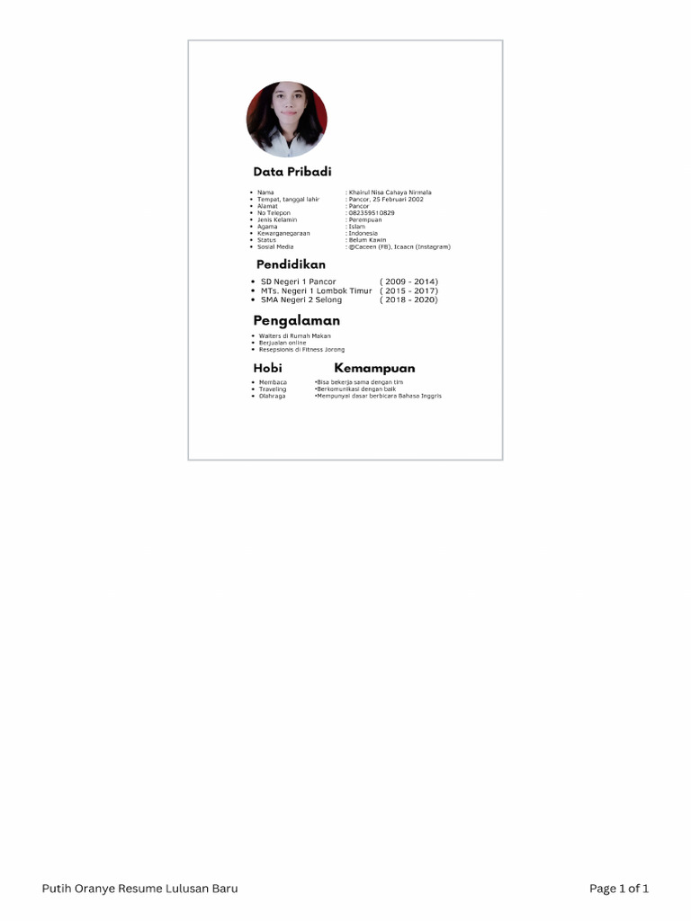 CV_Khairul Nisa Cahaya Nirmala | PDF