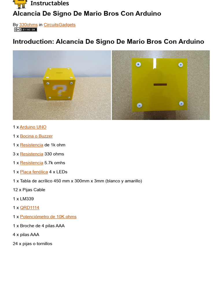 Alcancia de Signo de Mario Bros Con Arduino - 9 Steps (With Pictures) - Instructables | PDF ...