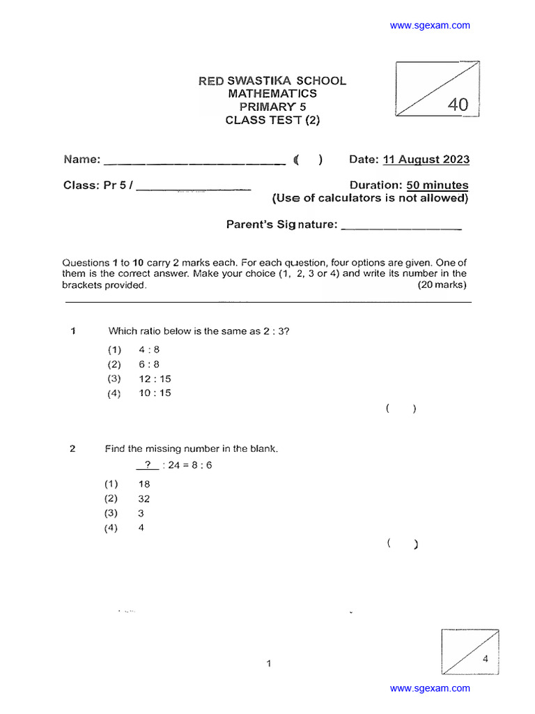 2023-P5-Maths-Weighted Assessment 2-Red Swastika | PDF