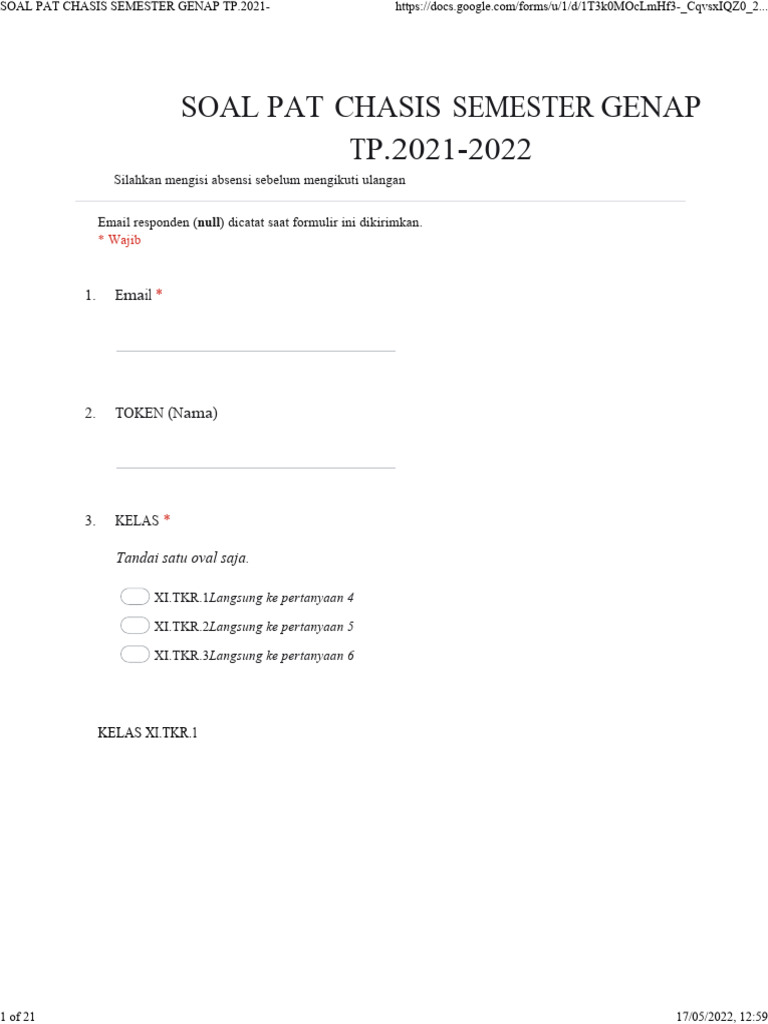 Soal Pat Chasis Semester Genap TP.2021-2022 | PDF