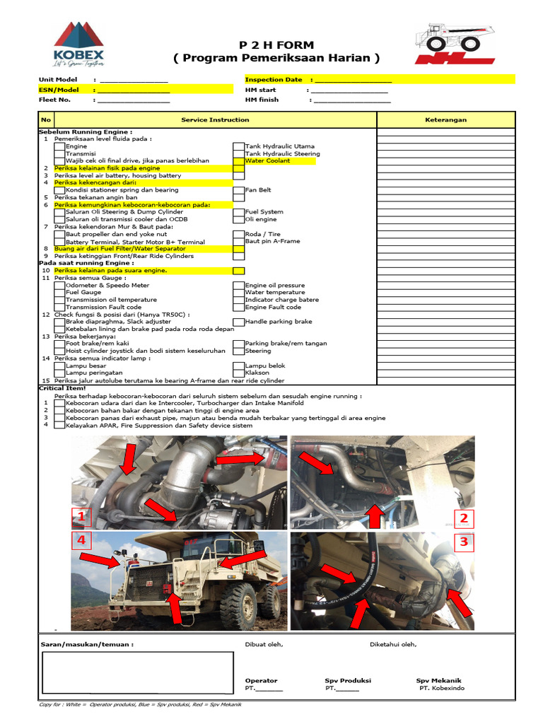Form P2H Alat Berat Harian | PDF