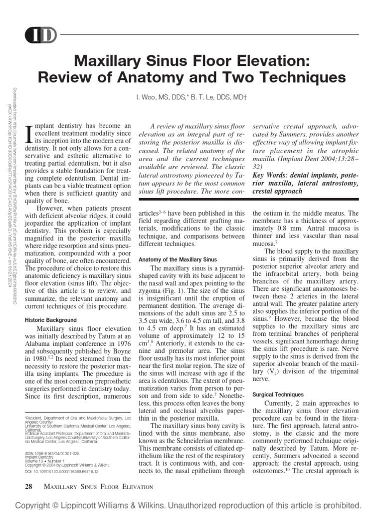 2004 - Maxillary Sinus Floor Elevation Review of Anatomy and Two ...