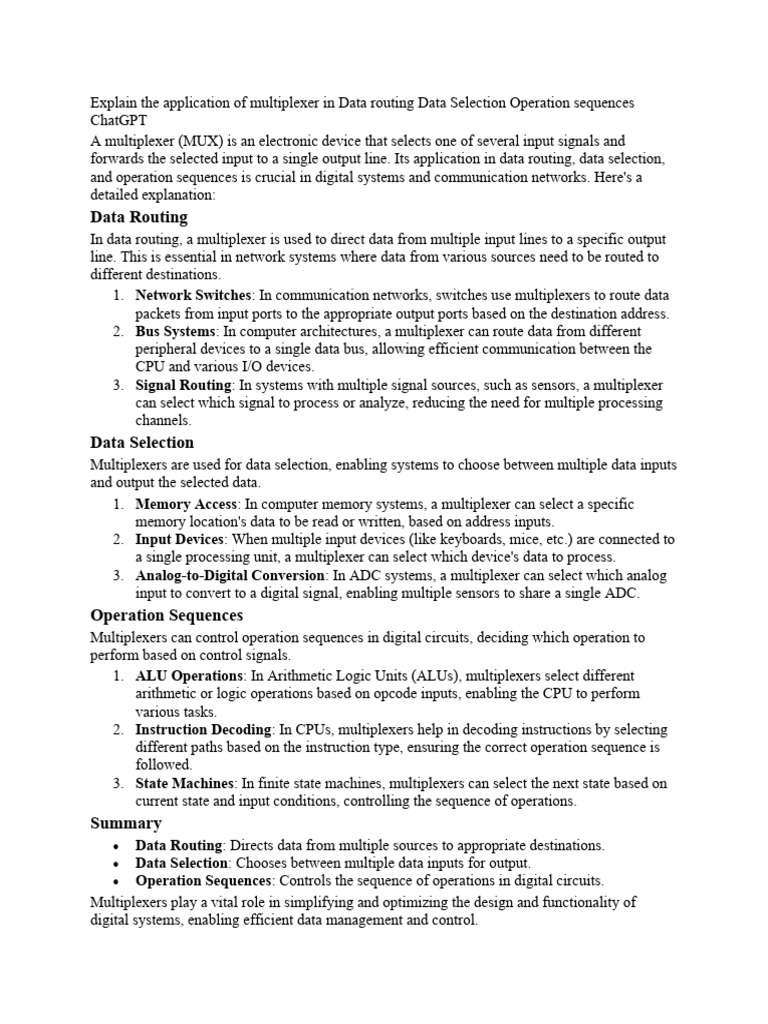 The Application of Multiplexer | PDF | Input/Output | Central Processing Unit