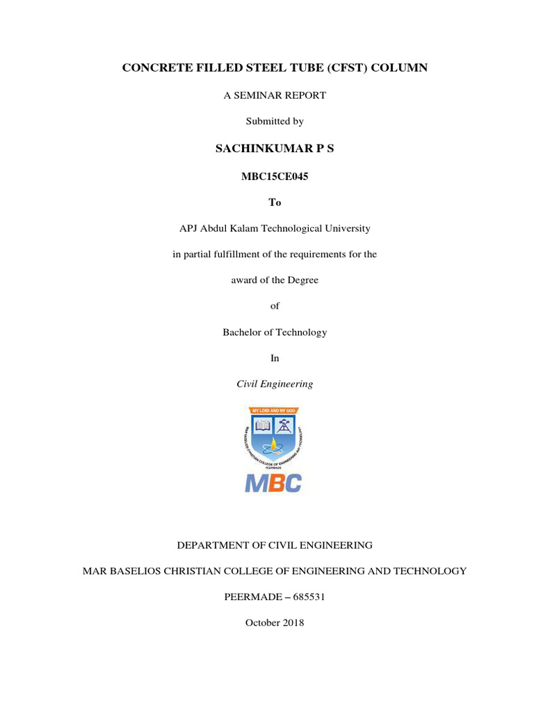 Seminar Report Cfst Column | PDF | Buckling | Concrete