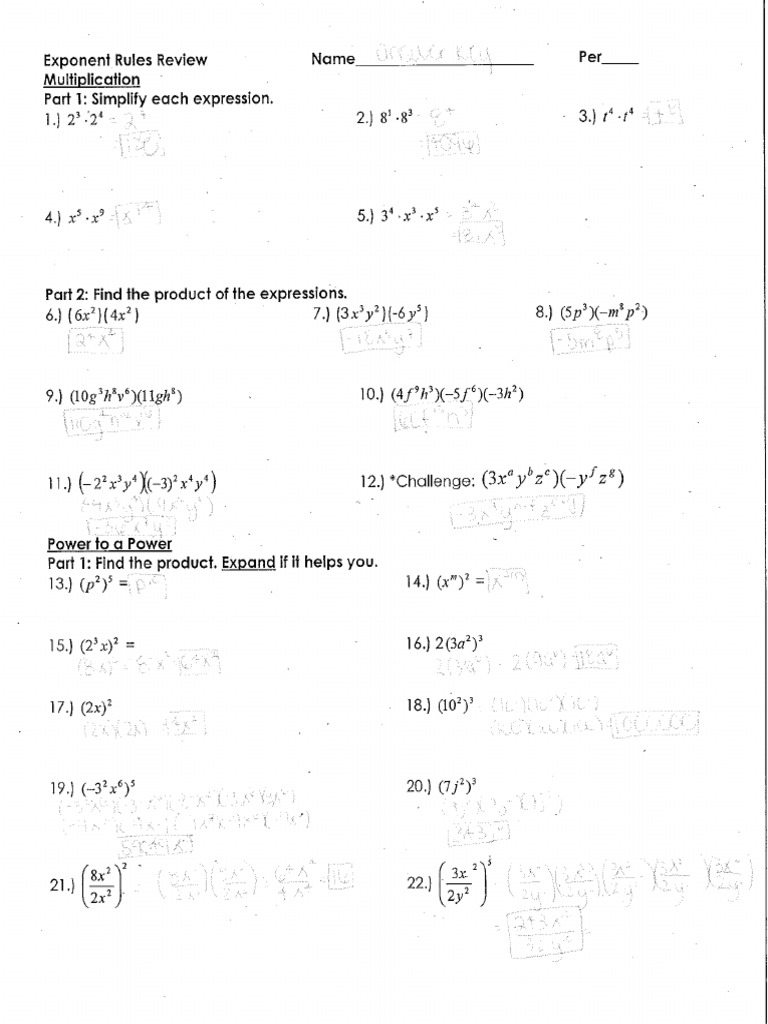 Exponents Review ANswer KEy | PDF
