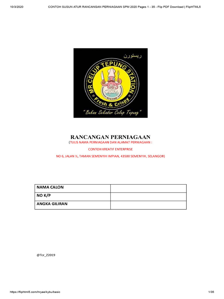 Contoh Susun Atur Rancangan Perniagaan SPM 2020 Pages 1 - 35 | PDF ...