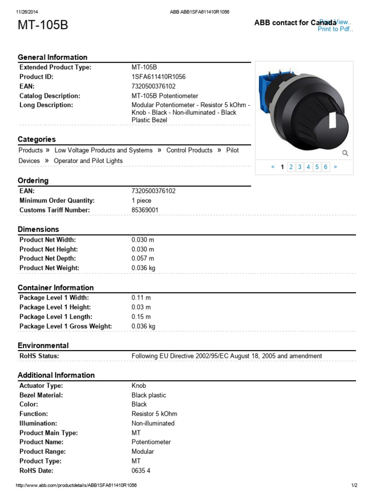 ABB MT-105B Potentiometer Details | PDF | Resistor | Electronics