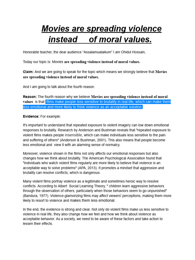 Movies Are Spreading Violence Instead of Moral Values | PDF | Violence ...