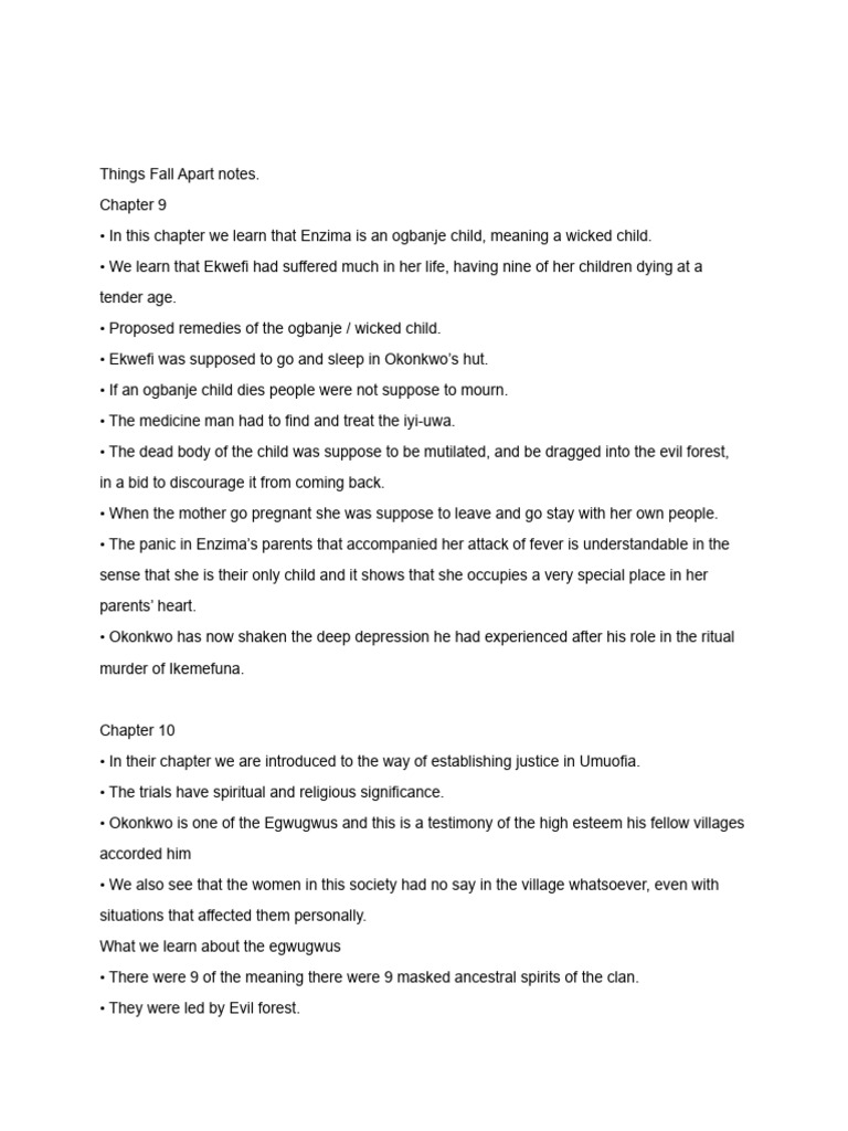 Things Fall Apart: Chapter Summaries | PDF | Mystery, Thriller & Crime ...