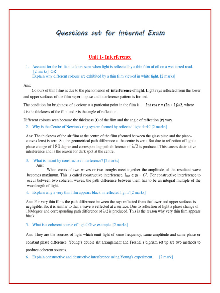 Questions and Answers for Internal Exam 2024 | PDF | Rectifier | Polarization (Waves)