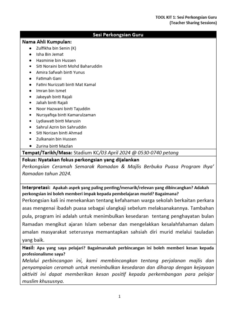 2 Laporan PLC TSS Pai 2 2024 | PDF | Pengembangan Diri | Sains & Matematika