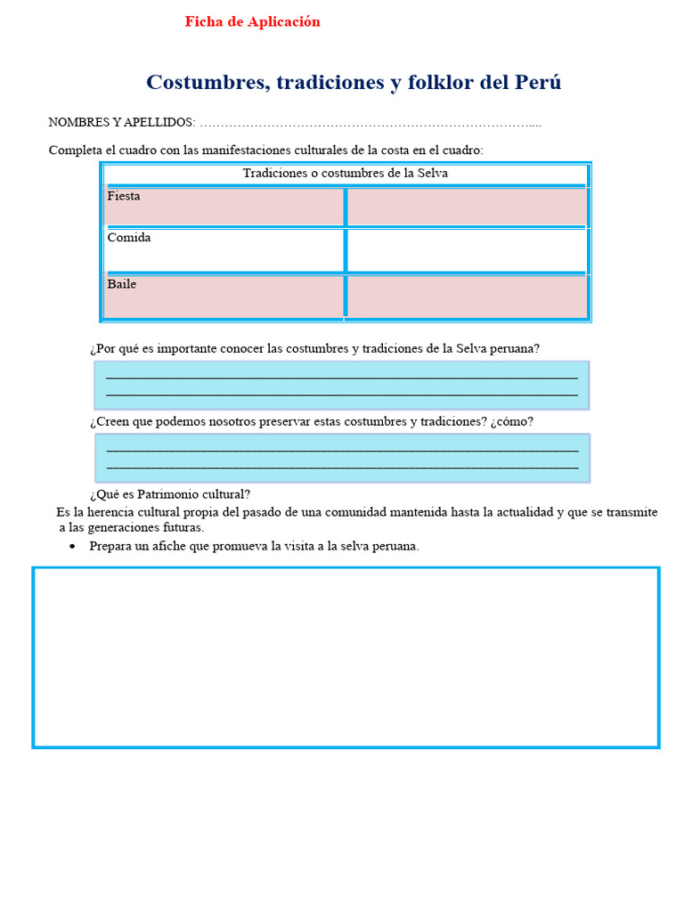 2° FICHA DÍA 1 PS COSTUMBRES TRADICIONES Y FOLKLOR DEL PERÚ ...