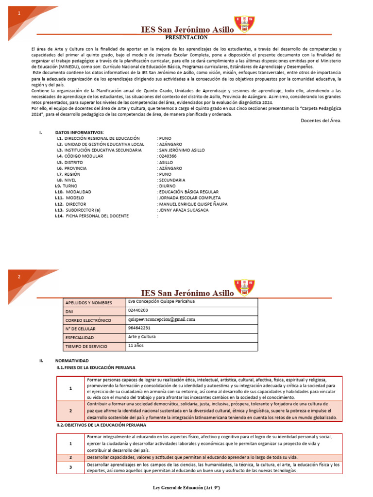 3.carpeta San Jerónimo Final | PDF | Aprendizaje | Plan de estudios