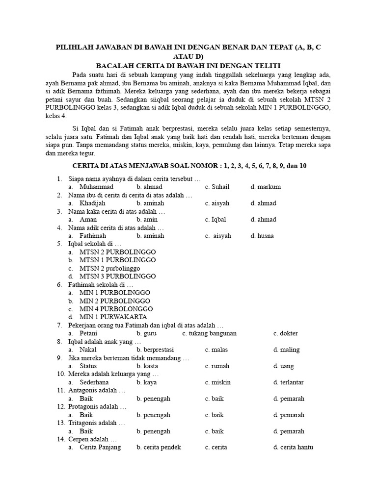 Soal Bahasa Inonesia Kelas 4 Ayu Mila | PDF