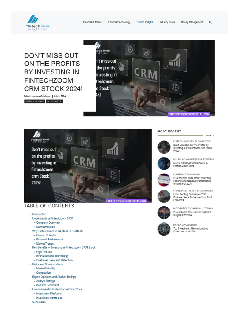 Fintechzoom CRM: A Must-Buy for 2024 | PDF | Customer Relationship ...