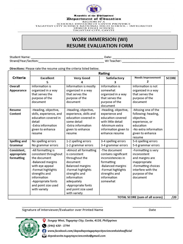 Resume Evaluation Sheet | PDF | Résumé