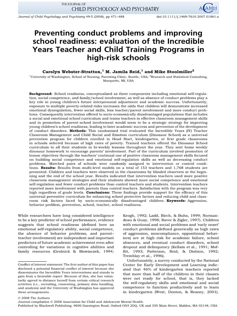 HECHO The Incredible Years Teacher Classroom Management Program | PDF ...