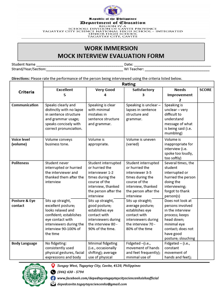 Mock Interview Evaluation Form | PDF | Human Communication | Linguistics