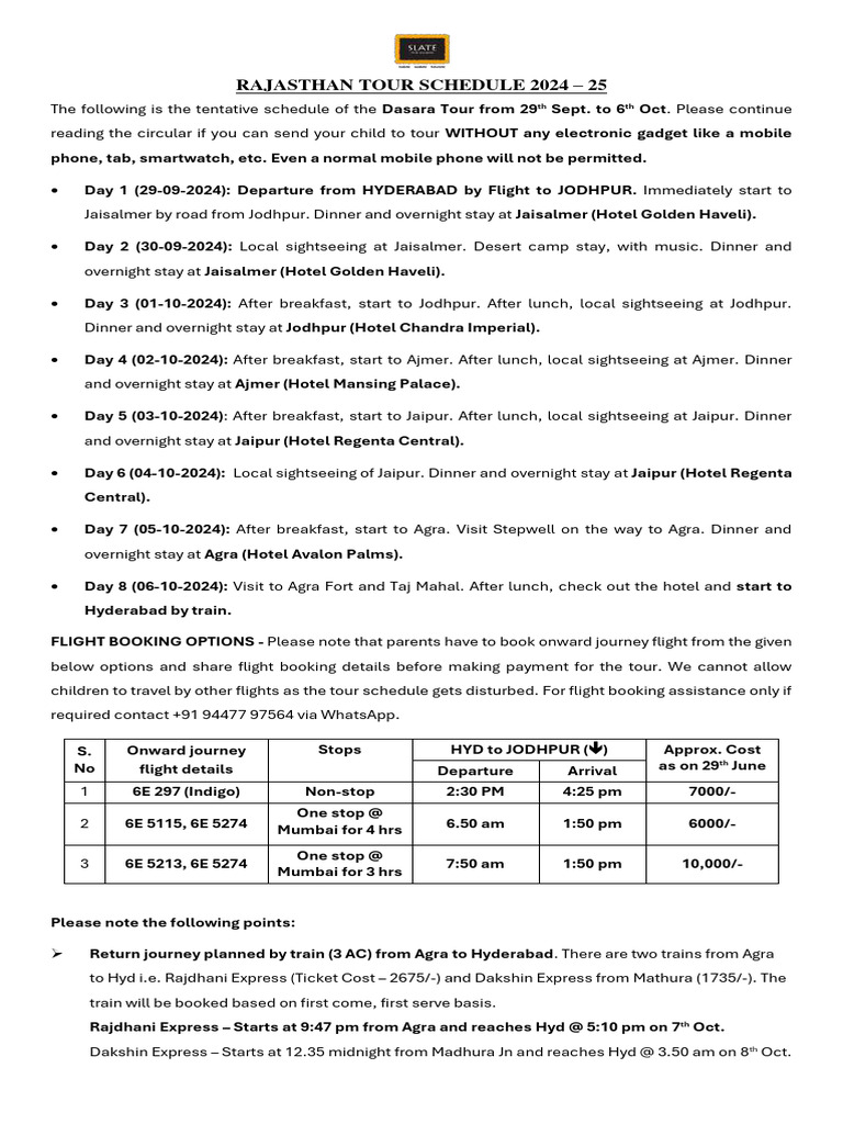 Rajasthan Tour Circular 2024-25 | PDF | Public Transport | Transport