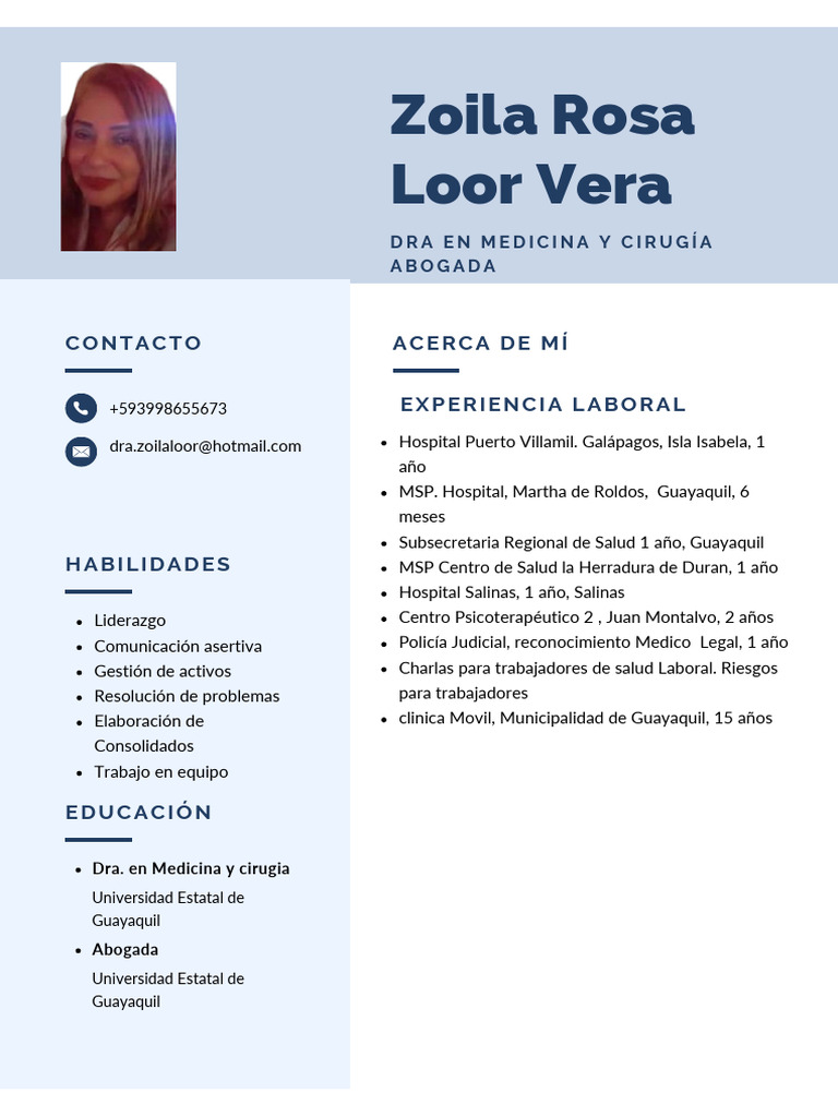 Currículum Vitae CV de Mujer Minimalista Azul | PDF