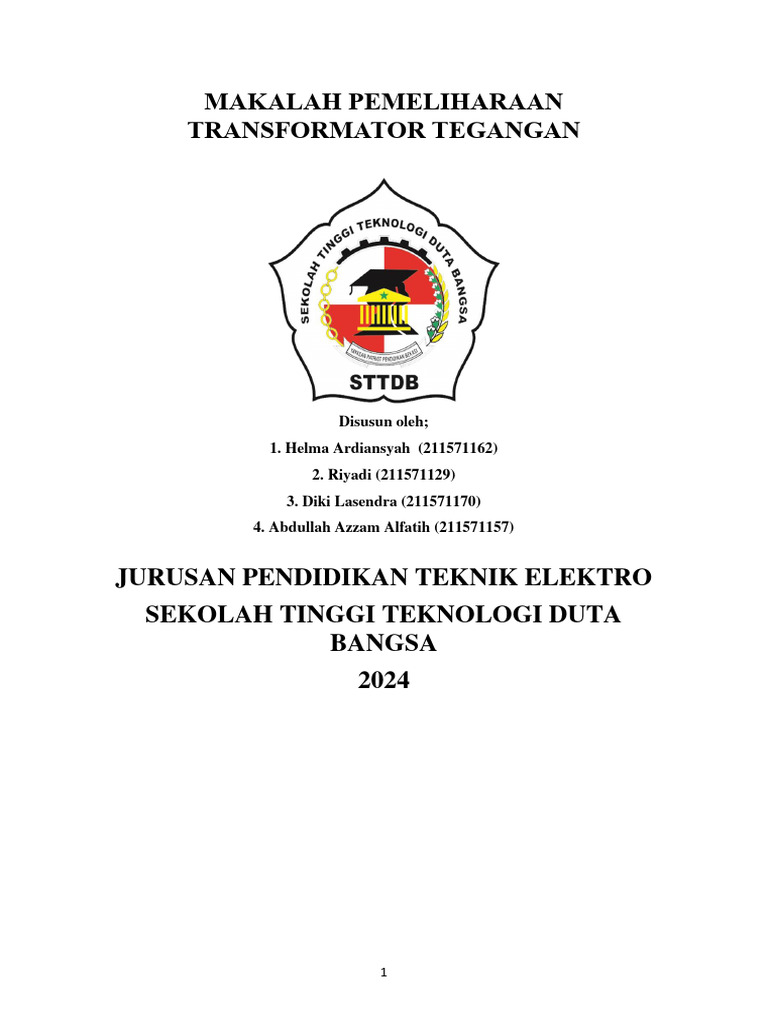 Makalah Pemeliharaan Transformator Tegangan - Te6-1 | PDF | Sains & Matematika
