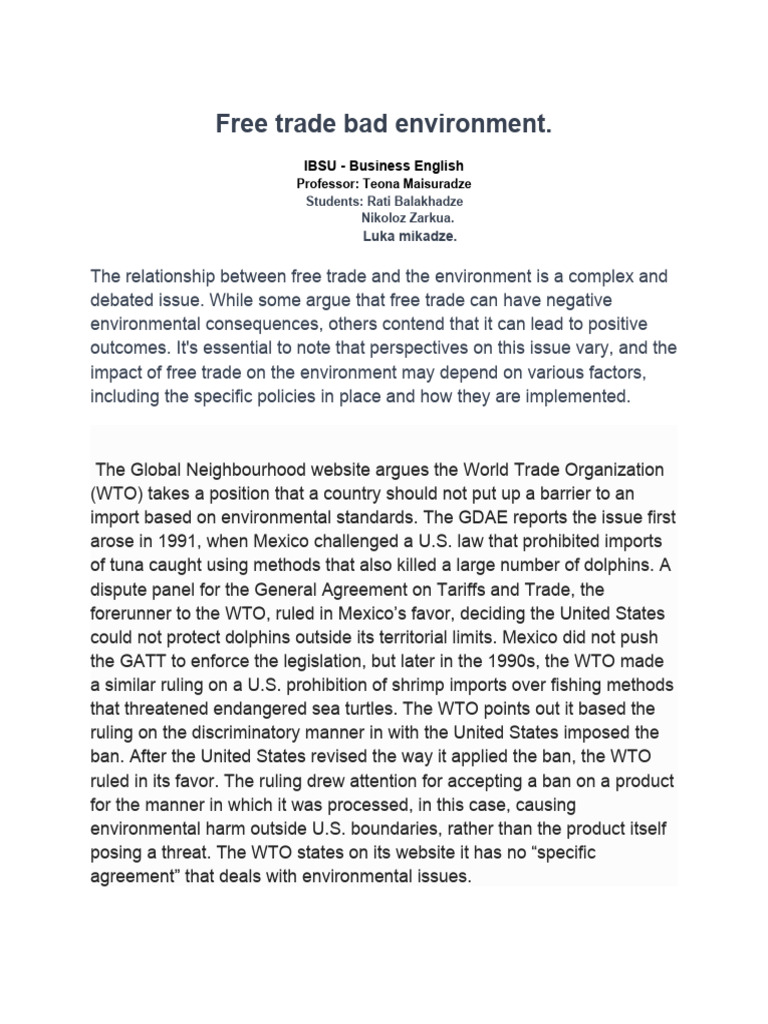 Free Trade Bad Environment | PDF | World Trade Organization | Free Trade