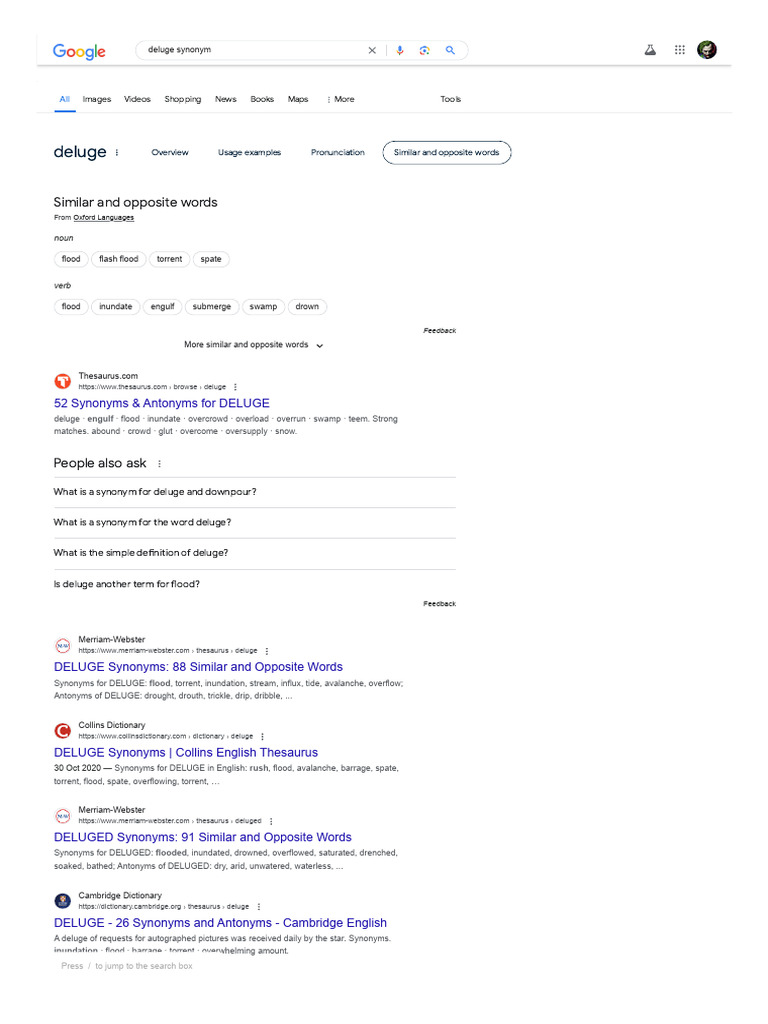 Deluge Synonym - Google Search | PDF | Flood | Lexicology