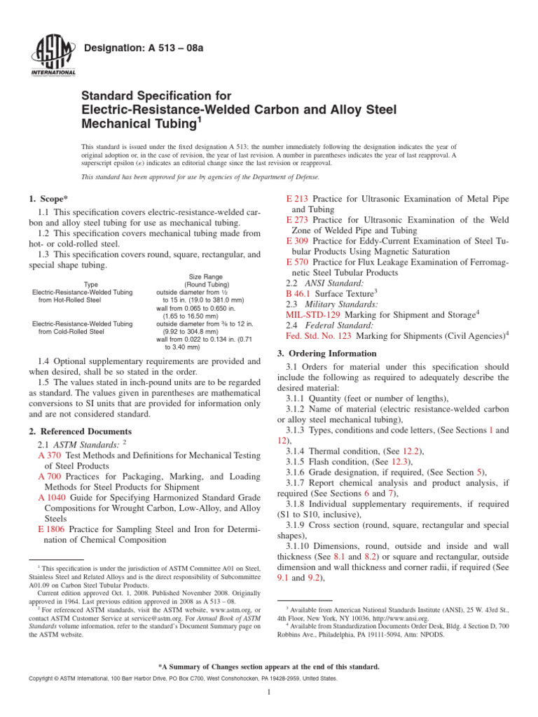 ASTM A513 Standard Specification For Electric-Resistance-Welded Carbon ...