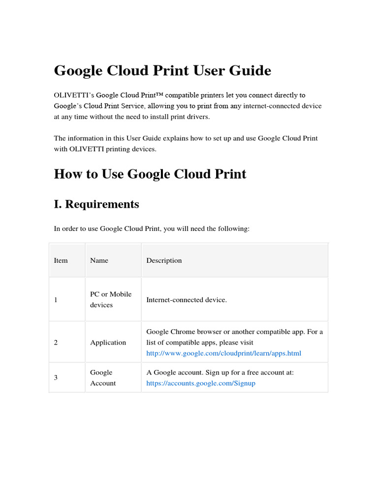 Google Cloud Print User Guide For Olivetti | PDF | Computer Network ...