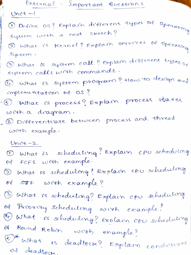 Os Imp Questions For External Exam | PDF | Scheduling (Computing) | Concurrency (Computer Science)