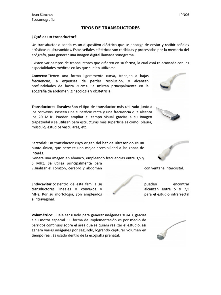 Tipos de Transductores | PDF | Ultrasonido médico | Ultrasonido