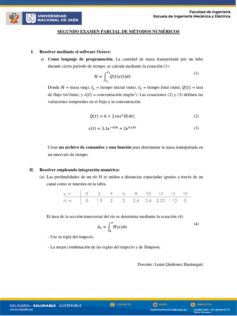 Segundo Examen Parcial de Métodos Numéricos-1 | PDF | Integral | Masa