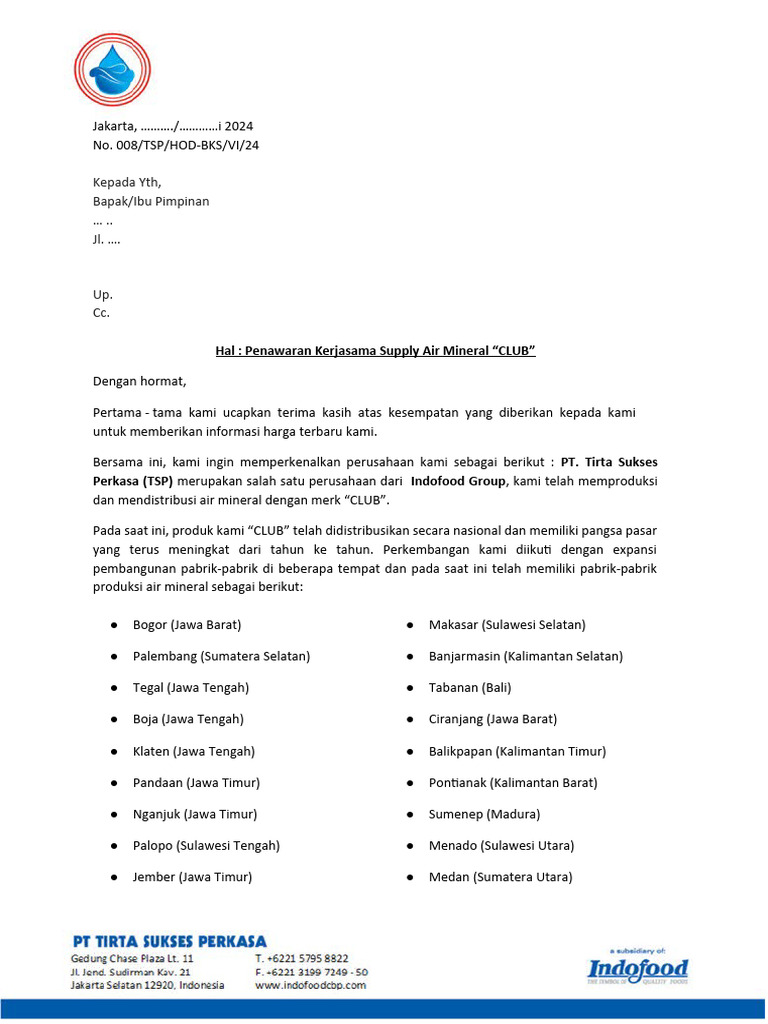 Penawaran Harga AMDK CLUB - Polos New | PDF | Bisnis