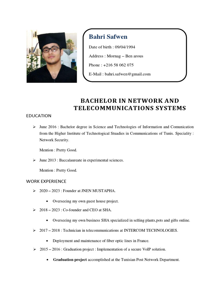 CV safwen | PDF | Computer Network | Computer Engineering