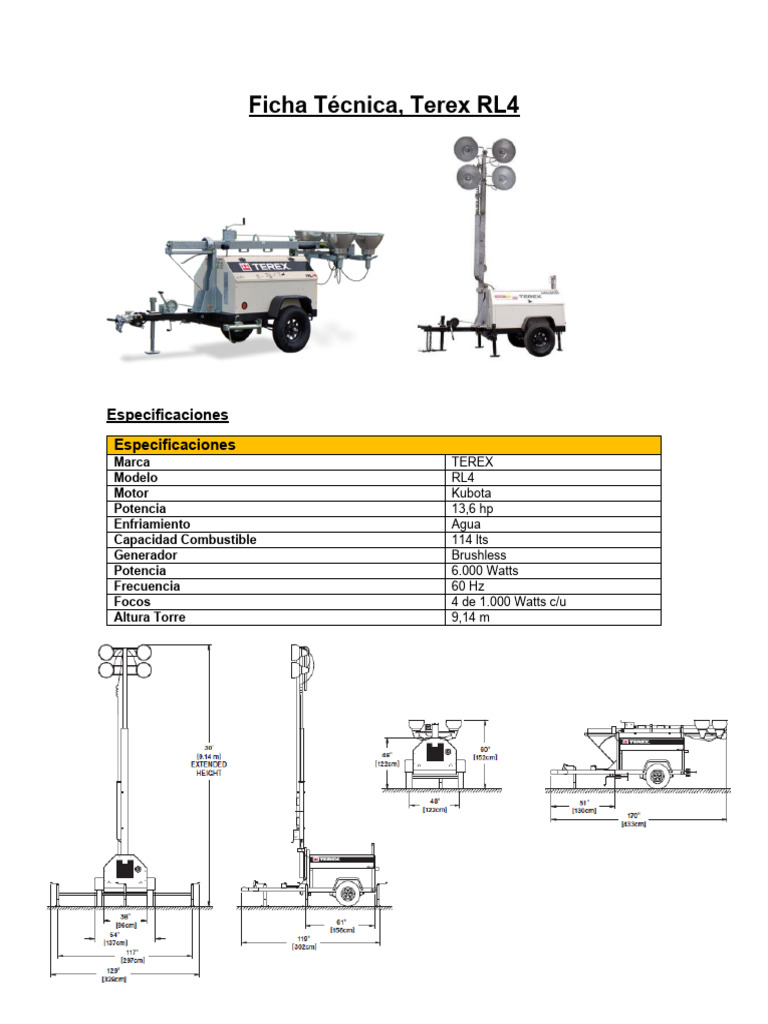 Ficha Técnica Terex RL4 | PDF