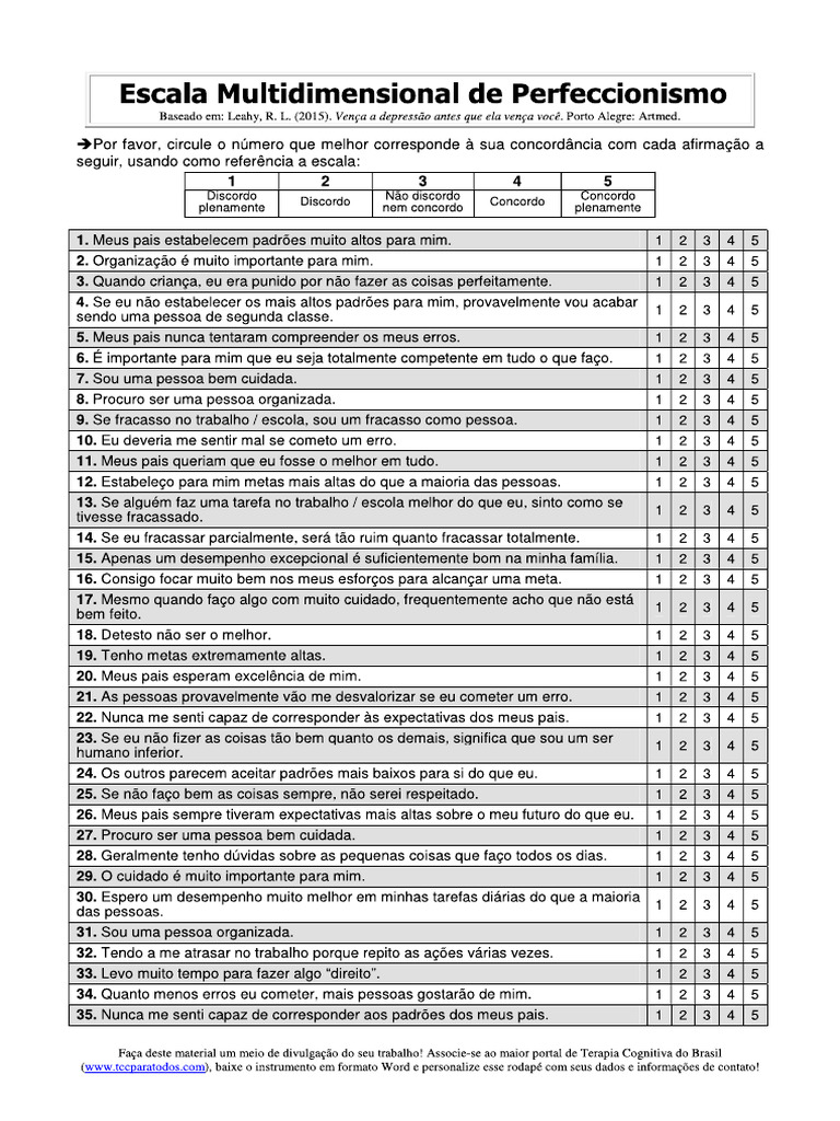 Escala Do Perfeccionismo | PDF