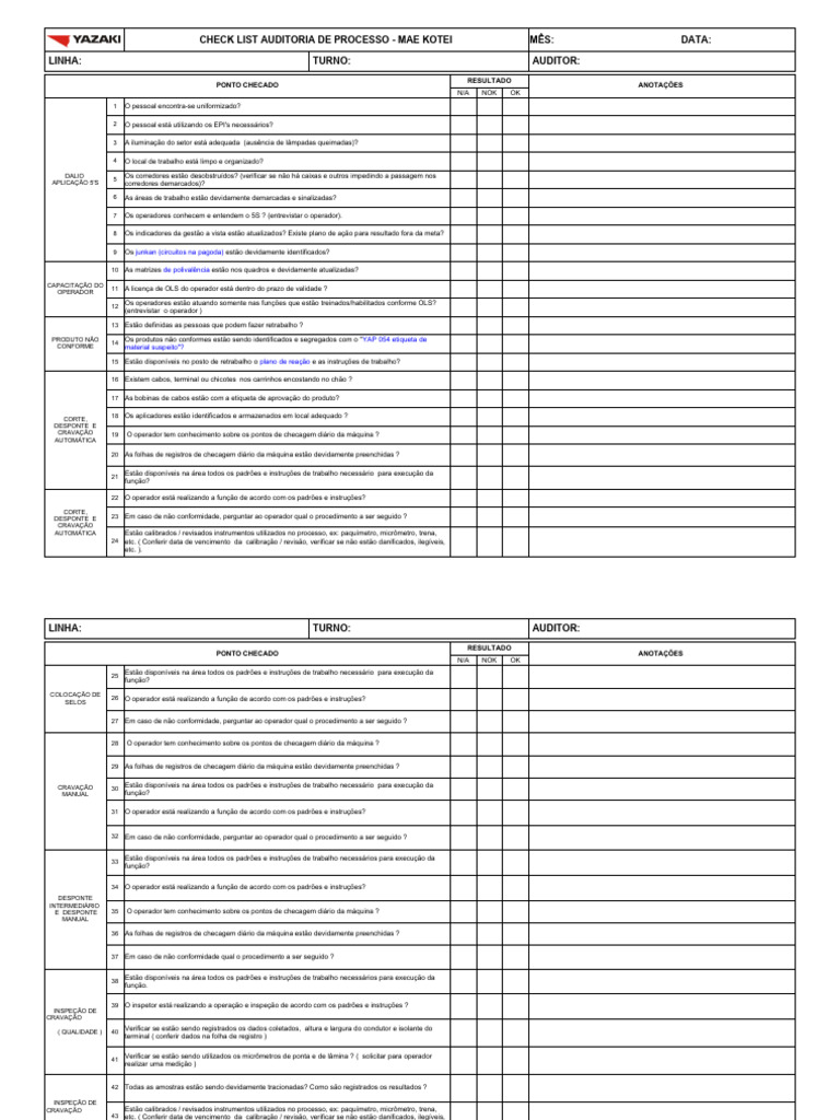 Check List de Auditoria de Processo YAP 357/03 | PDF